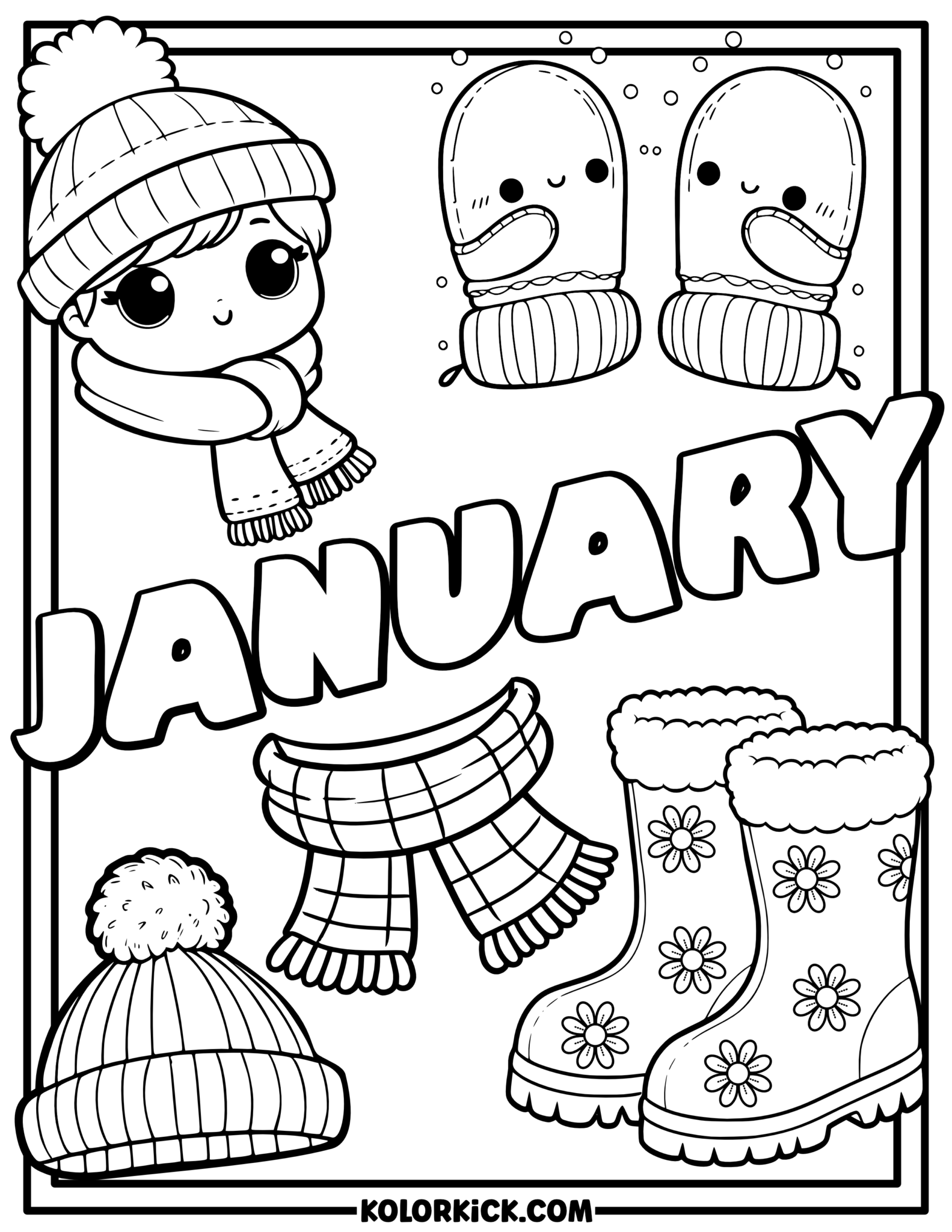 Cute January Coloring Pages - (100% Free Printable PDFs)